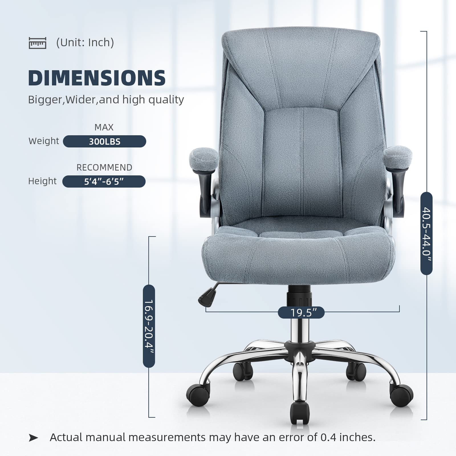 High Back Office Chair Computer Desk Chair Ergonomic Managerial Executive Chairs with Wheels and Flip-up Armrest, Gray