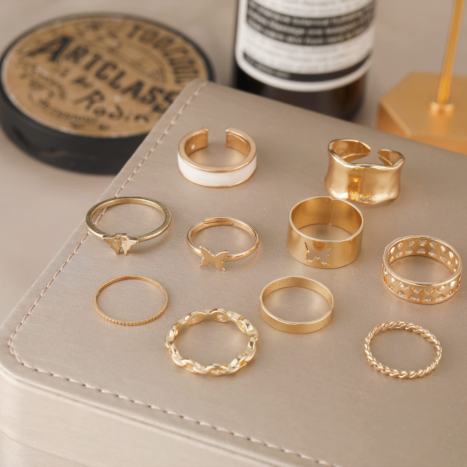 ÌF ME Gold Stackable Knuckle Rings Set Link Twist Midi Rings for Women Men Bohemian Retro Adjustable Joint Statement Finger Rings (golden4)
