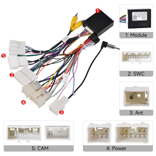 GODPEE Car Stereo Radio Wiring Harness Kit XE49 with Android Connector Antenna Adapter for 2012-2017 Toyota Camry Radio Host Replacement,Supports Steering Wheel Control of Reversing Image Function