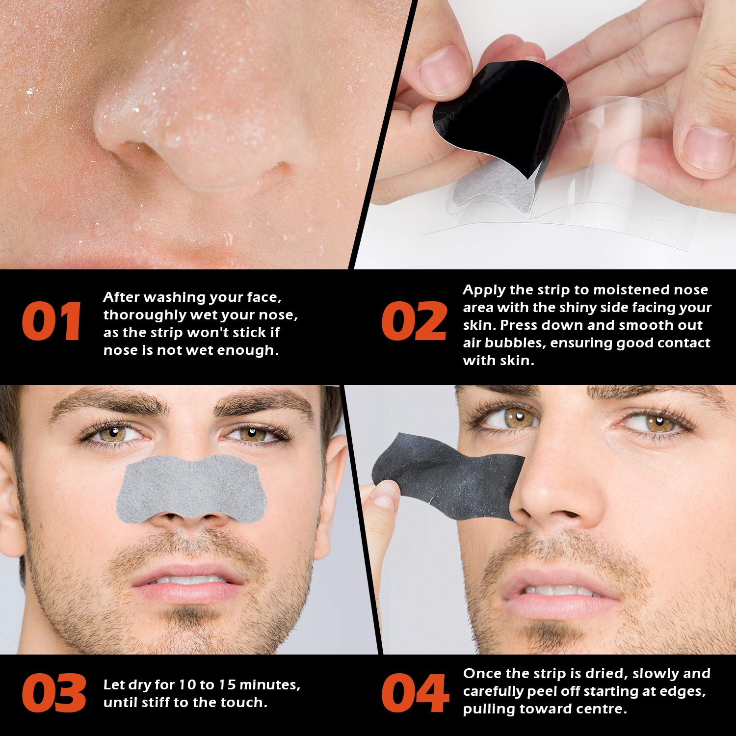Men Blackhead Pore Strips - 70 Strips - Deep Cleansing - Face Nose Pores - Blackheads Removal - Large Size For Nose+Face
