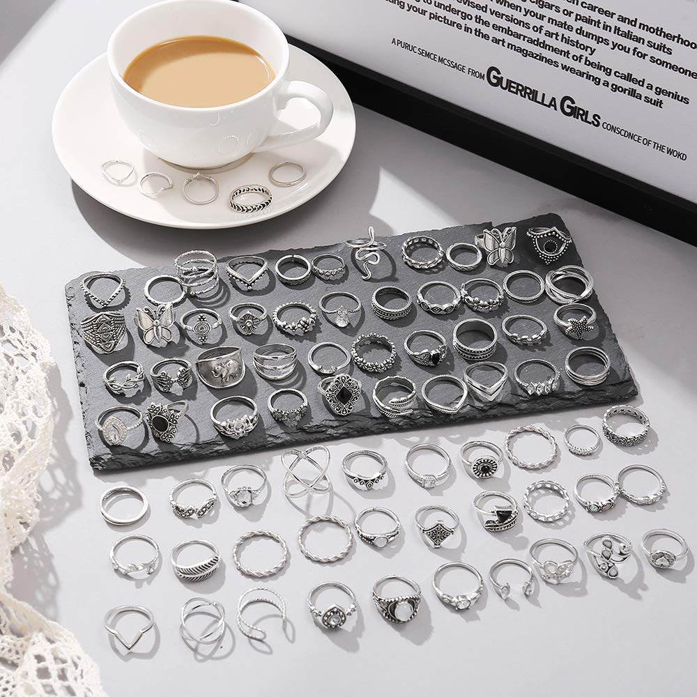 iF YOU 78 PCS Vintage Silver Knuckle Rings Set, Stackable Joint Finger Rings for Women, Bohemian Midi Rings, Boho Butterfly Snake Crystal Stacking Rings Pack