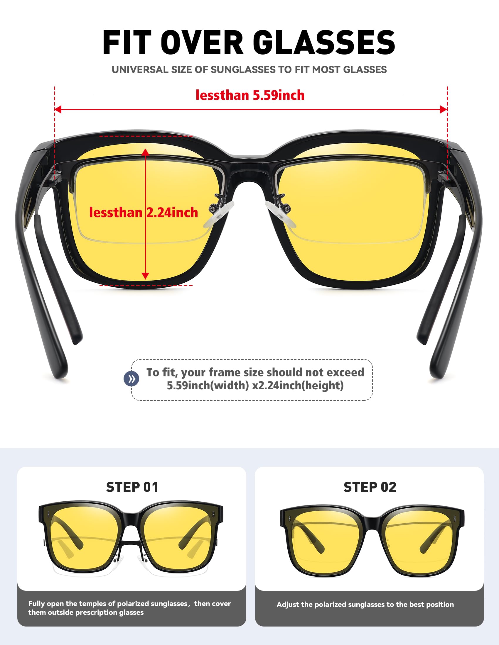 MEETSUN Oversized Fit Over Glasses Sunglasses for Women Trendy Square Polarized UV Protection Sun Glasses for Driving Black Grey
