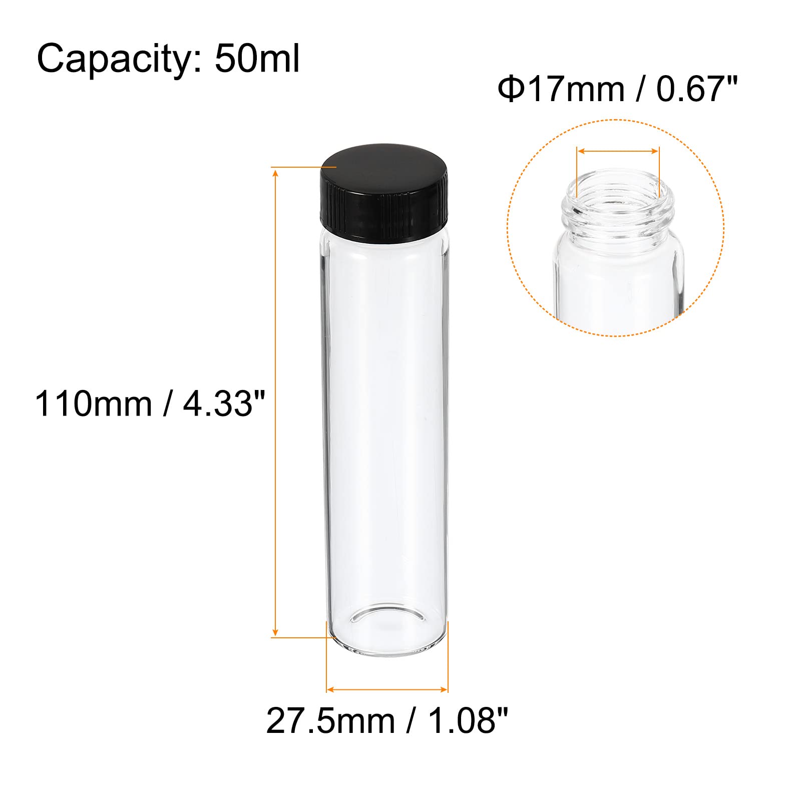 PATIKIL 50mL Reagent Media Bottle, 12 Pack Round Glass Storage Bottles Plastic Screw Cap for Lab Home, Clear