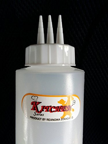 Kitchen Bottle Condiment Set 3 Hole Dispenser Lid Plastic Squeeze for Sauce Mustard Ketchup 12 oz. / 340 ML.