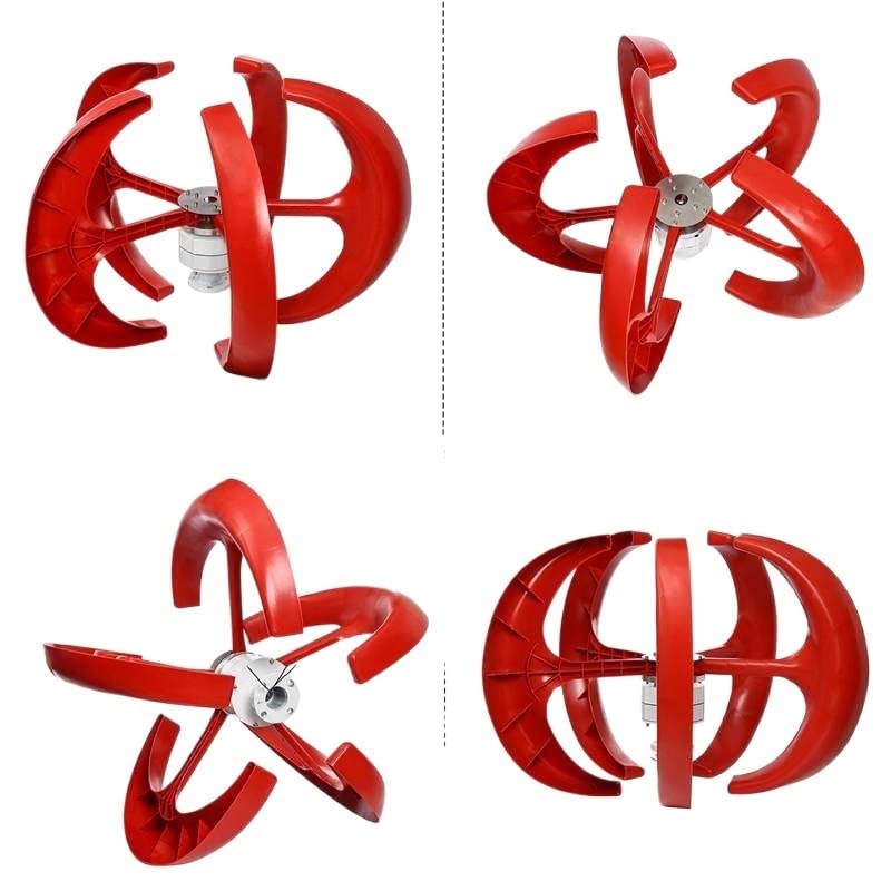 High Power Wind Turbine Generator, 3000W Wind Turbine 12v 24v Vertical Axies Wind Generator VAWT Small Windmill Free Energy With MPPT Charge Controller Homeuse High Wind Energy Utilization (Color : R