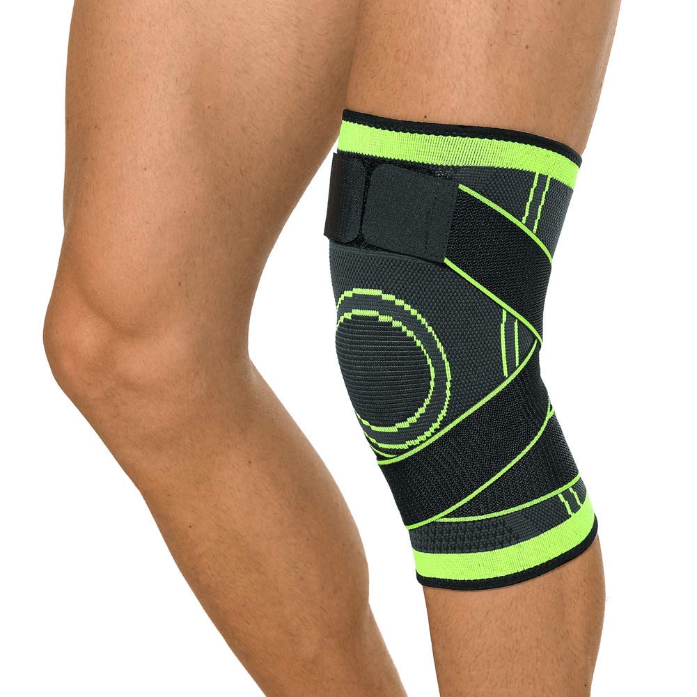 Hopgo Knee Braces for Men Women Knee Support Non-Slip Knee Compression Sleeves with Adjustable Straps for Arthritis, Workout Running, Soccer, Basketball, Meniscus Tear (Single) Green S