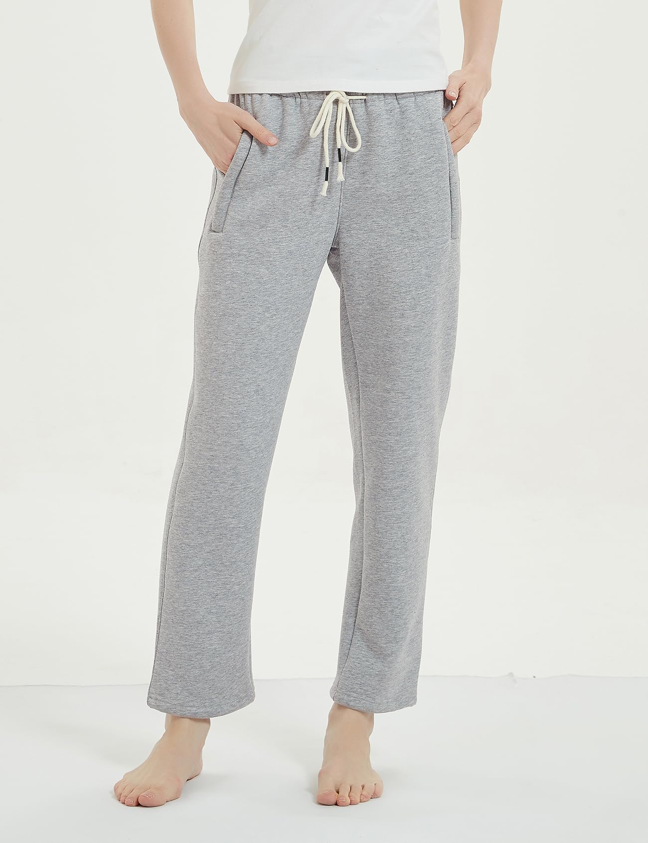 Gihuo Women's Sherpa Lined Sweatpants Winter Warm Fleece Lined Sweatpants with Pockets Fleece Jogger Pants Athletic (2# Light Grey, Small)