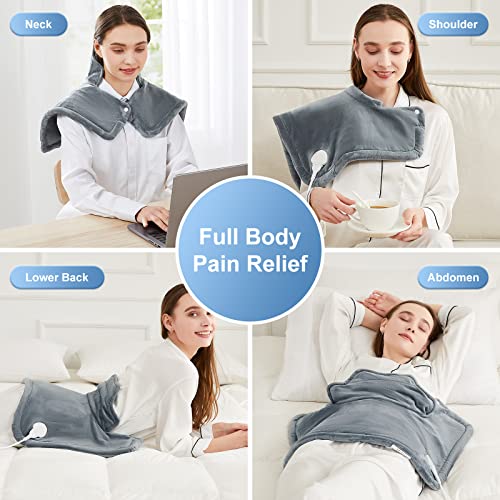 Weighted Heating Pad for Neck and Shoulders, JKMAX 2lb Large Neck Heating Pad for Neck Shoulder Pain, 10 Heat Settings, 3 Timer Settings Auto-Off, Gifts for Women Men Mom Dad 17"x23"