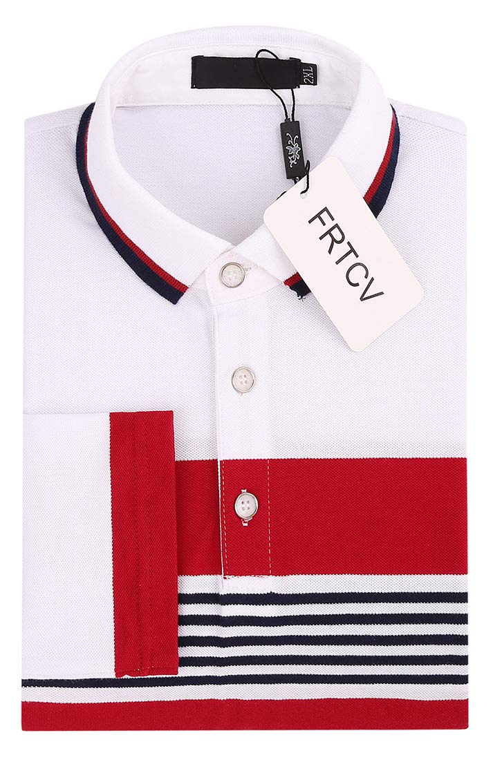 Men Polo Shirts Long Sleeve - Striped Golf Polo Shrts Dress Tshirts Top Slim Fit Stylish Blue and White Size M