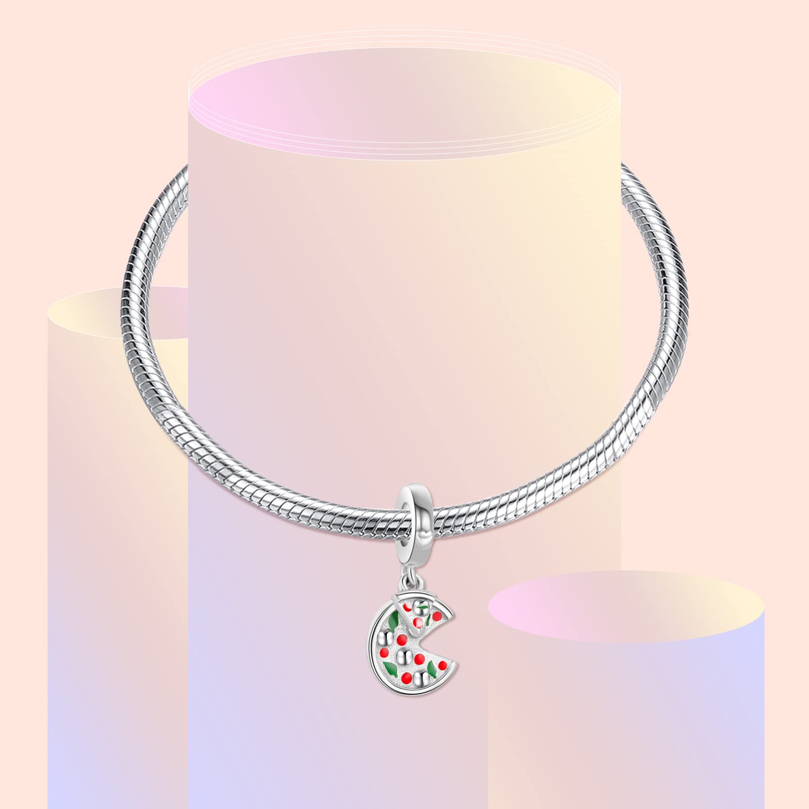 La Menars Pizza Love Dangle Charm for Bracelets 925 Silver Beads for Women's Bracelets & Necklaces Dangle Pendant for Mother's Day