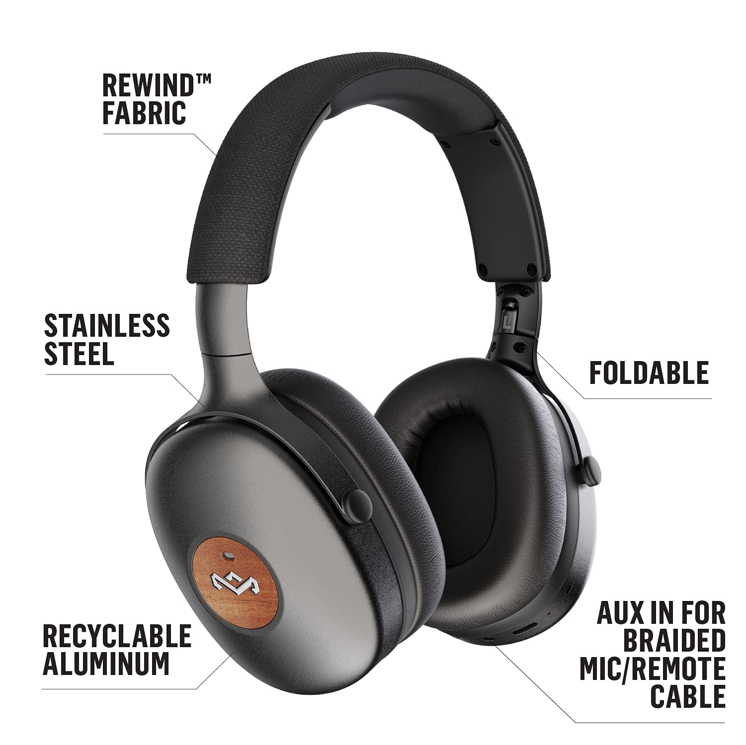 House of Marley Positive Vibration XL: Over-Ear Headphones with Microphone, Wireless Bluetooth Connectivity, and 24 Hours of Playtime (Black)