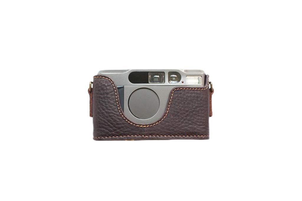 Handmade Genuine Real Leather Half Camera Case Bag Cover for Contax T2 Dark Brown