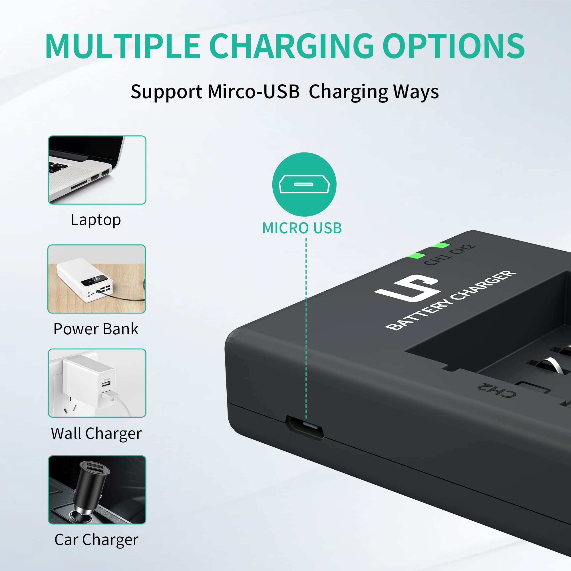LP 2-Pack Rechargeable Batteries with Dual Battery Charger for Arlo Pro 3, Arlo Ultra/Ultra 2 Camera VMC4040P VMC5040 3.85V 5400mAh A4a Battery Charger Pack (NOT for Arlo Pro 3 Floodlight Camera)