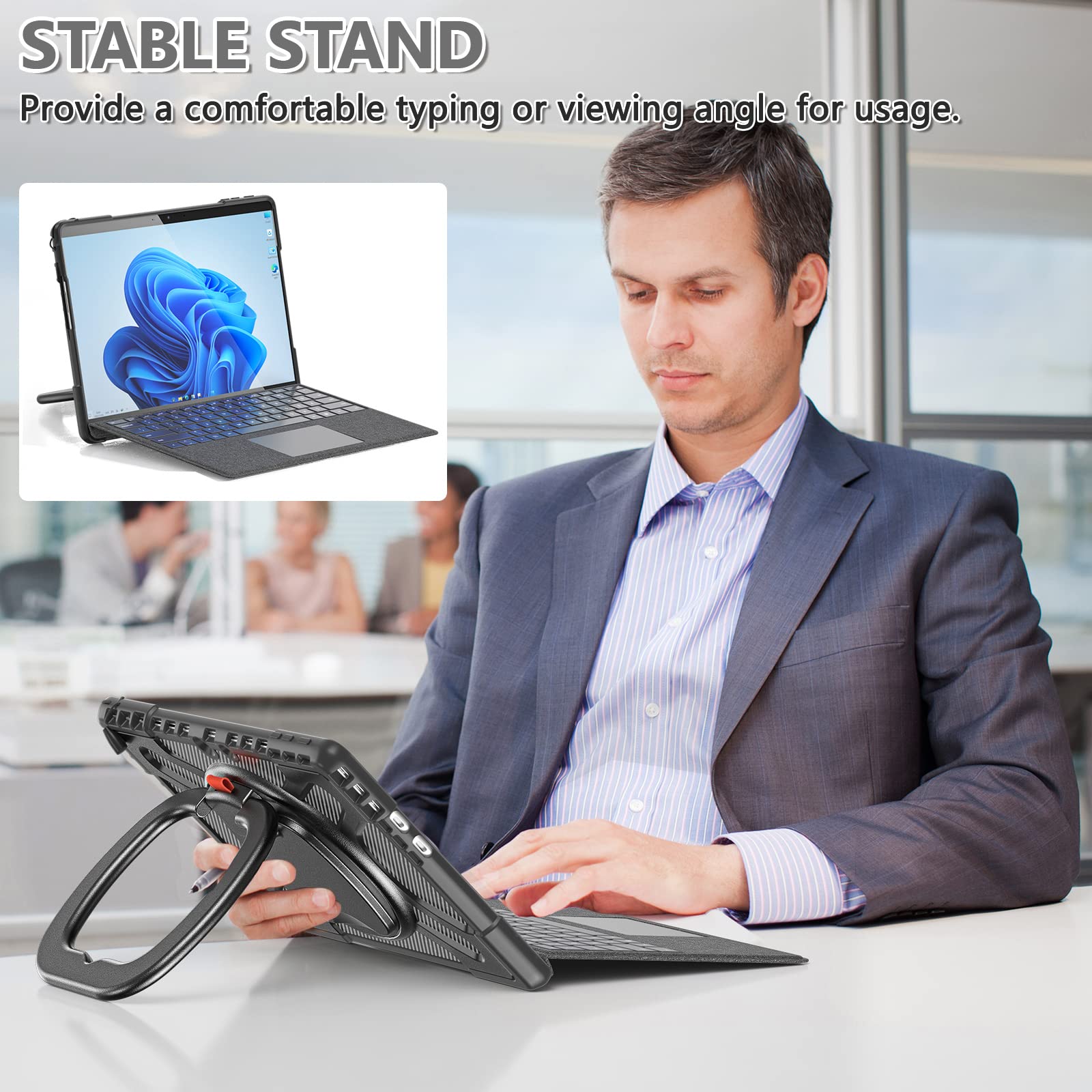 Microsoft Surface Pro 9 Rugged Case 13.0'' 2022 Released, Heavy Duty Shockproof Cover with Rotatable Handle Grip Kickstand, Compatible with Keyboard Adsorption Interface Type Cover