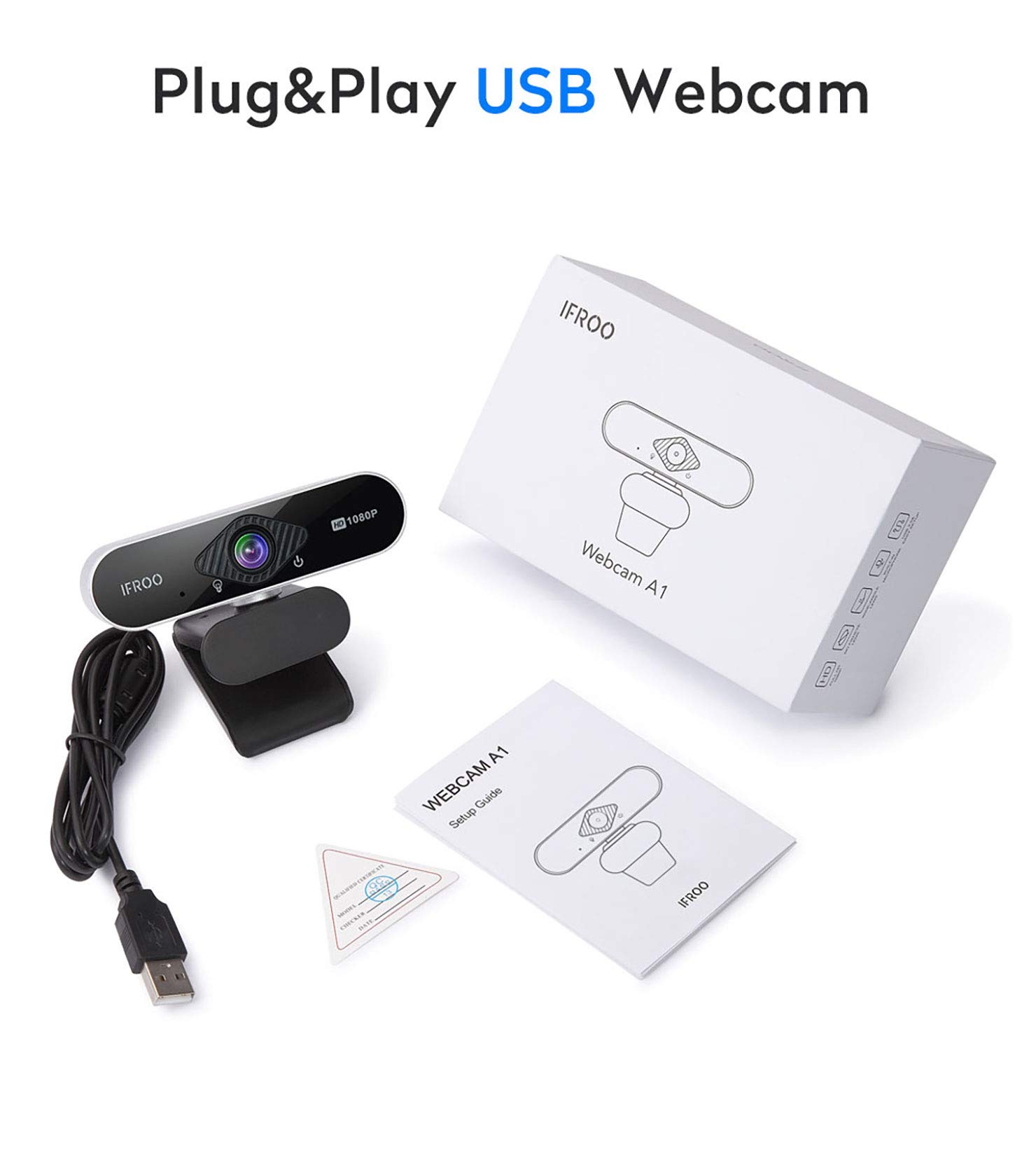 IFROO FHD 1080P Webcam with Microphone,No fisheye Wide-Angle for Desktop Laptop Computer Web Camera,USB Plug and Play,Compatible Skype Zoom YouTube Windows/Mac OS,for Live Streaming,Recording,Gaming