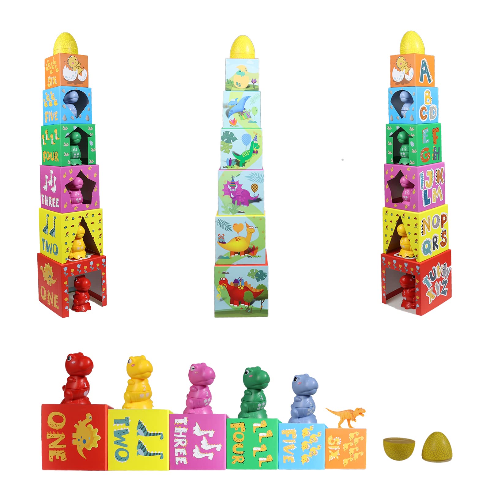 MITCIEN Dinosaur Stacking Blocks Toys for Toddlers, Toddlers Preschool Learning Toys Number Stacking Nesting Boxes, Preschool Educational Toys with Dinosaur&Egg