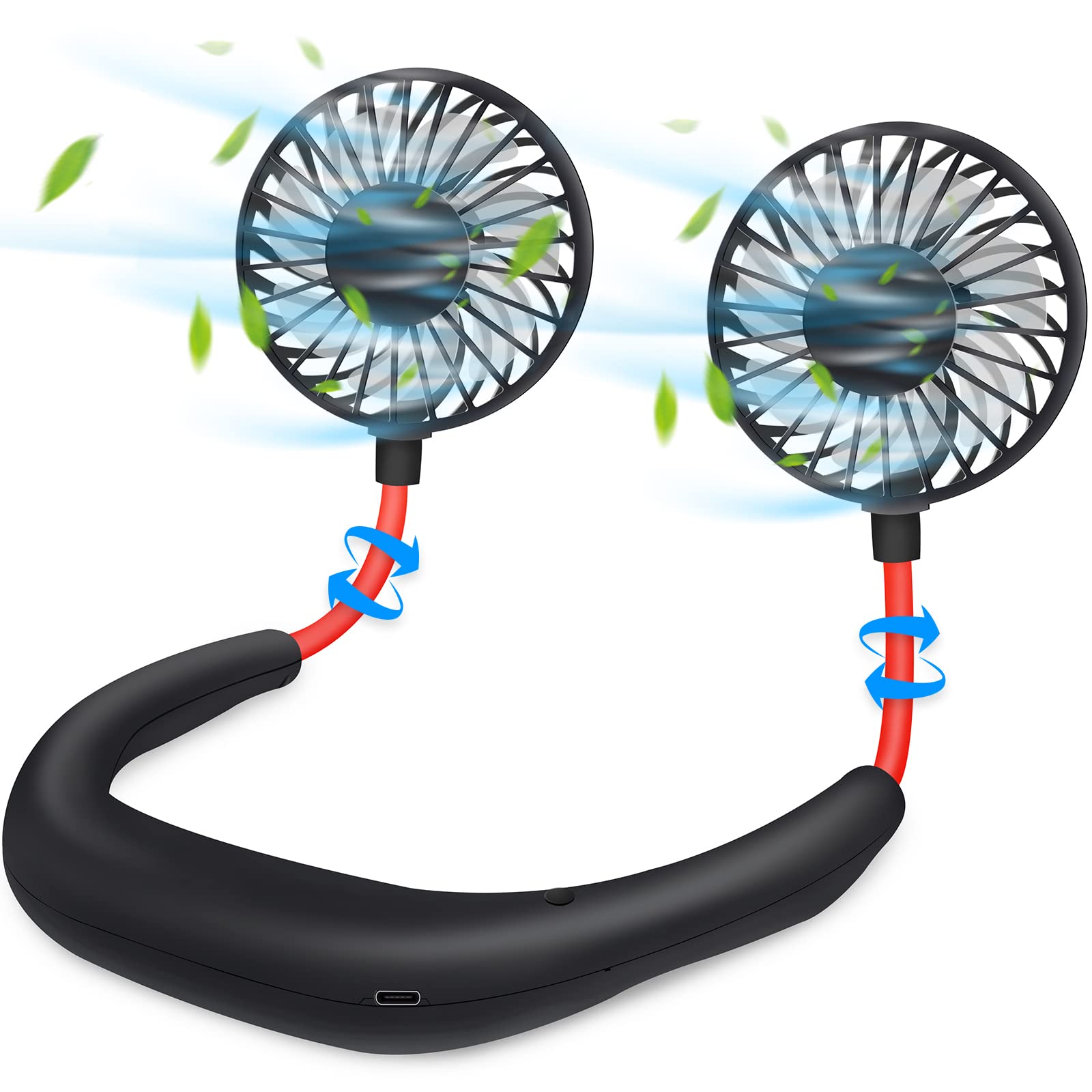 Haomaomao Neck Fan, Portable Fan With 2500 mAh Rechargeable Battery USB Mini Personal Wearable Neckband Sport Fan for Working, Traveling, Office, Reading, Outdoors