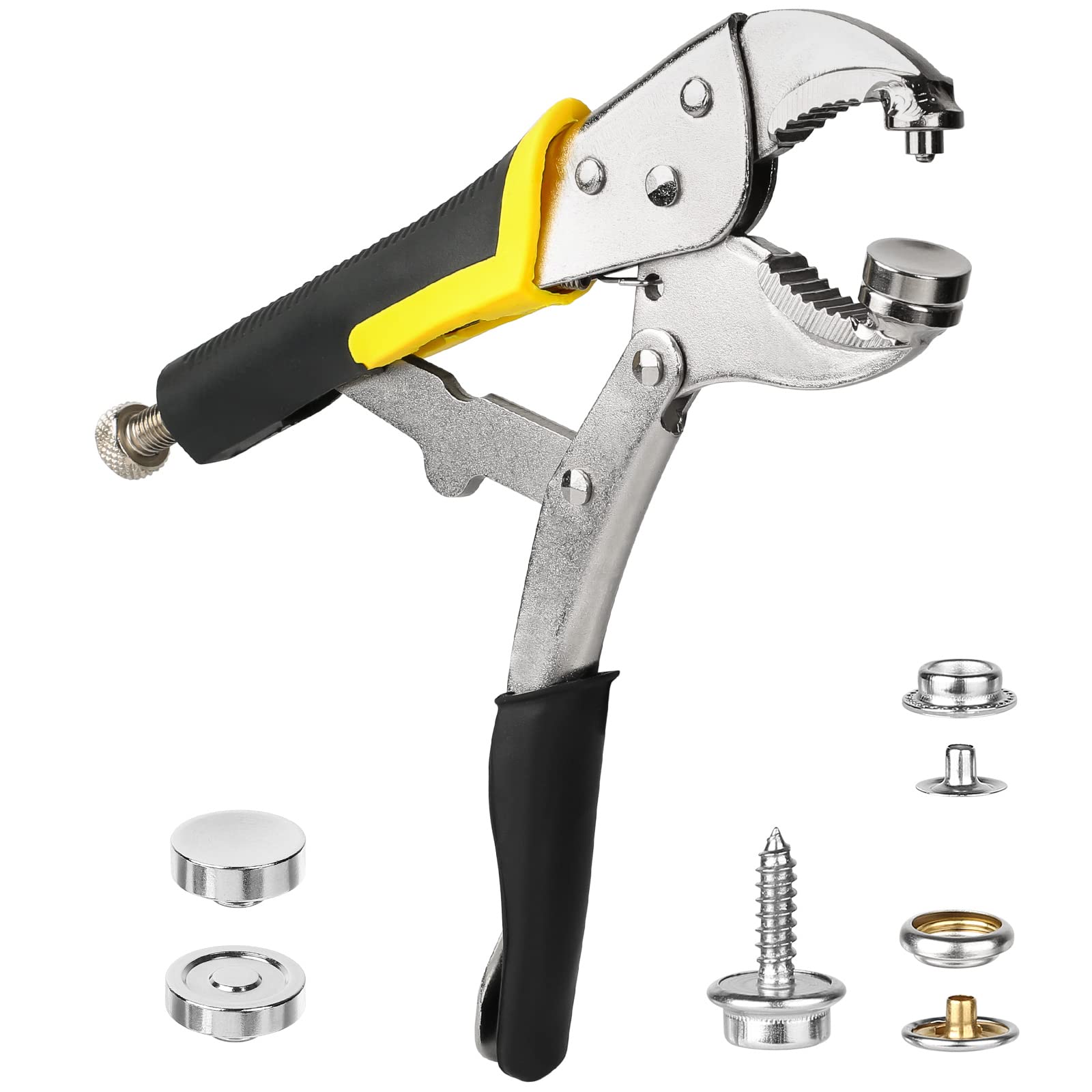 Heavy-Duty Snap Fastener Pliers (Adjustable Setter, 2 Interchangeable Dies) Snap Installation Set Hand Tools for Fastening, Replacing Metal Snaps, Repairing Boat Covers, Canvas