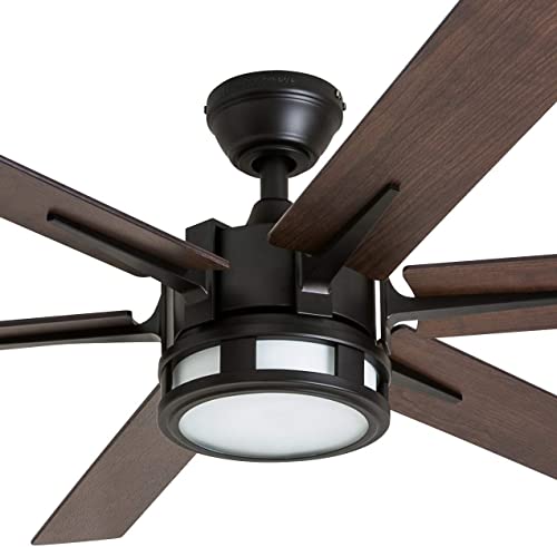 Honeywell Ceiling Fans Kaliza, 56 Inch Indoor Modern LED Ceiling Fan with Light and Remote Control, Dual Mounting Options, 6 Blades with Dual Finish, Reversible Motor - 51036-01 - (Bronze)