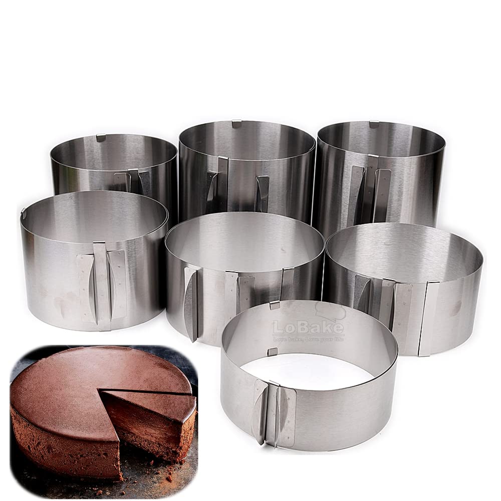 LoBake 6 to 12 Inch 6cm to 15cm Height Stainless Steel Adjustable Round Mousse Cake Rings Stretch Baking Mold DIY Baking Supplies (15cm Height)