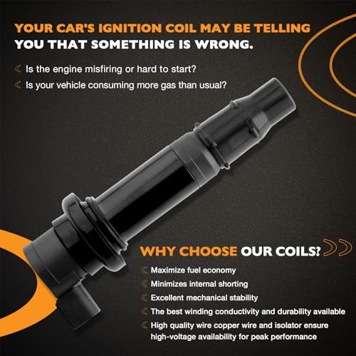 Ignition Coil Pack 4pcs Compatible with Yamaha 2003-2007 YZF R6| 2002-2006 YZF R1| 2006-2014 FZ1 & More Replaces# F6T558, 5VY-82310-00-00