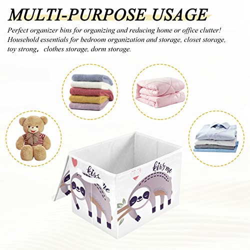 Sloth Heart Storage Bins with Lids for Organizing Lidded Home Storage Bins with Handles Oxford Cloth Storage Cube Box for Bed Room
