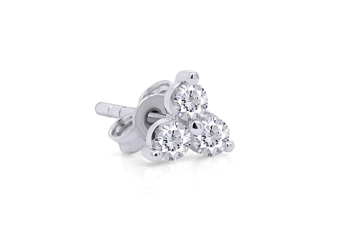 Half Pair 14k White Gold Natural Round Cut Diamond 3 Stone Triangle Cluster Single Stud Earrings Jewelry For Womens (0.25 Cttw)