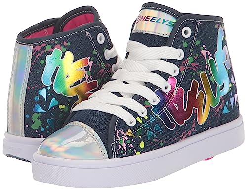 HEELYS Girl's Veloz (Little Kid/Big Kid/Adult) Denim/Rainbow/Multi 2 Little Kid M
