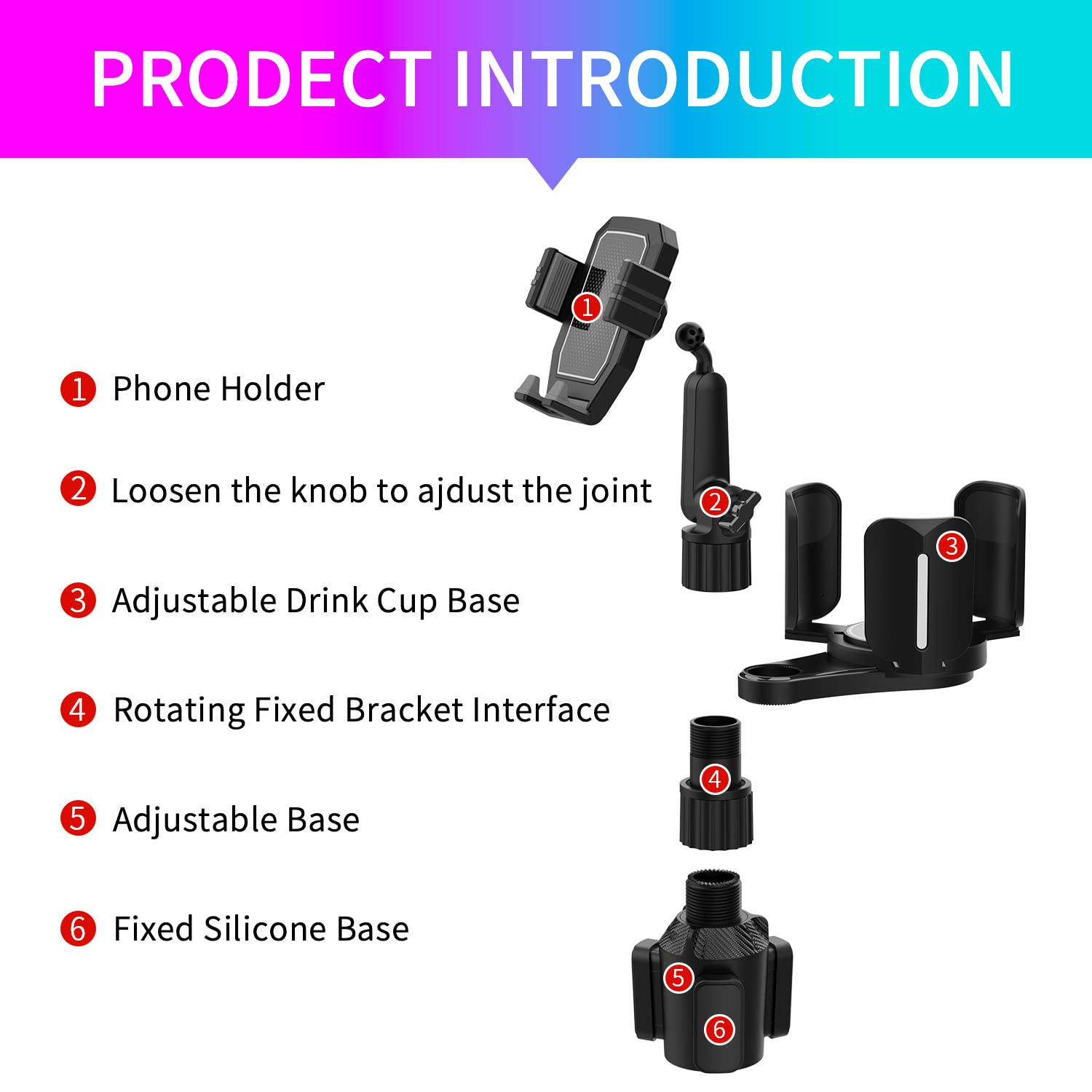 HUMBEST Cup Holder Phone Mount for car , Phone Mount for car - 360° Rotation Cell Phone Holder car Compatible All Smartphones - Cup Holder Extender for a More Convenient Driving Experience