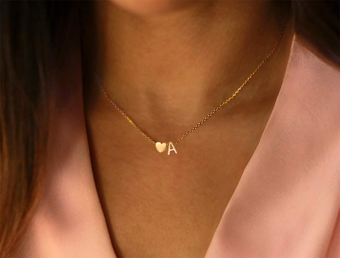 Glimmerst Initial Heart Necklace,18K Gold Plated Stainless Steel Tiny Heart Letter J Necklace Personalized Monogram Name Necklace for Women