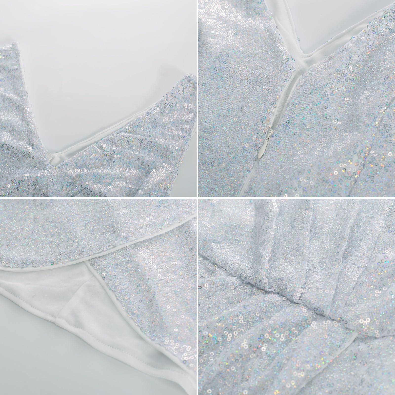 GRACE KARIN Party Dress for Women Sleeveless Wrap V-Neck Sequin Sparkly Dress Silver XL