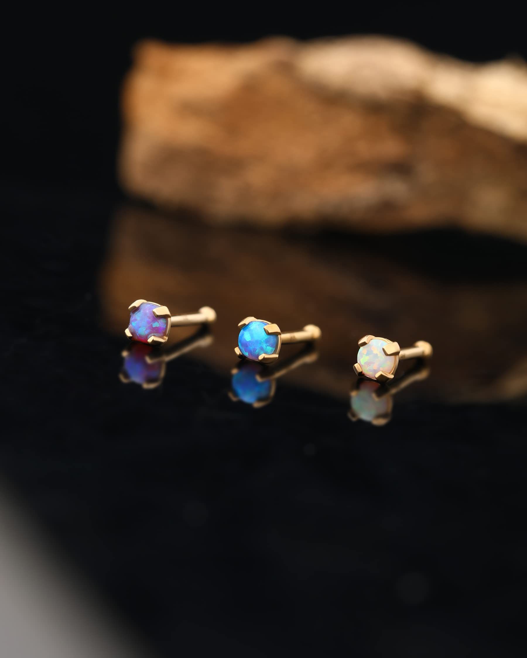 Jewseen 9K Solid Gold Opal Nose Studs 20G Nose Rings L-Shaped Nose Piercing Jewelry Nose Bone Studs Nostrial Piercing Jewelry for Women and Men