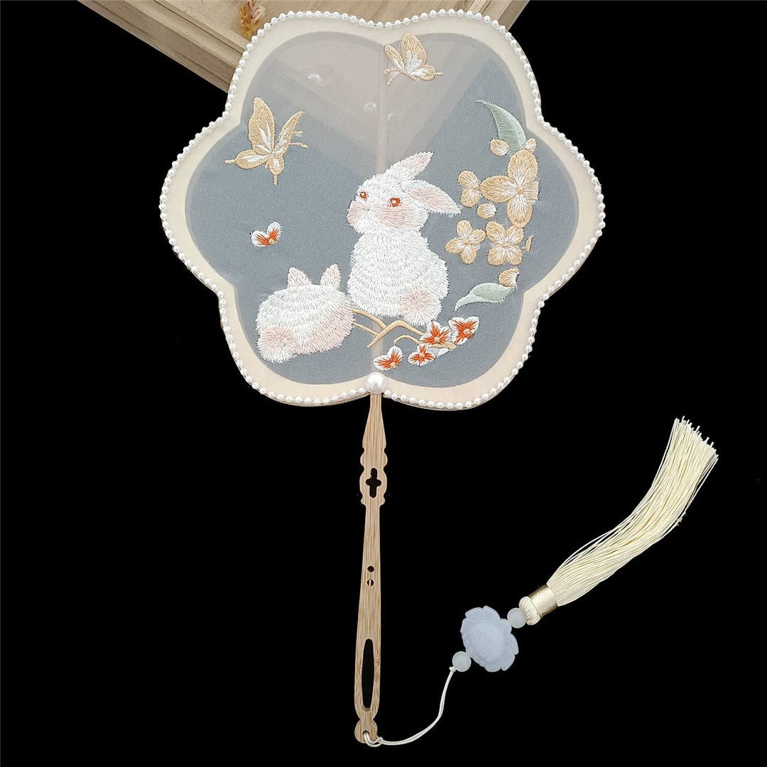 Lmtossey 1PC Chinese Style Suzhou Embroidery Double-Sided Embroidery Fan Solid Hand Embroidered Fan