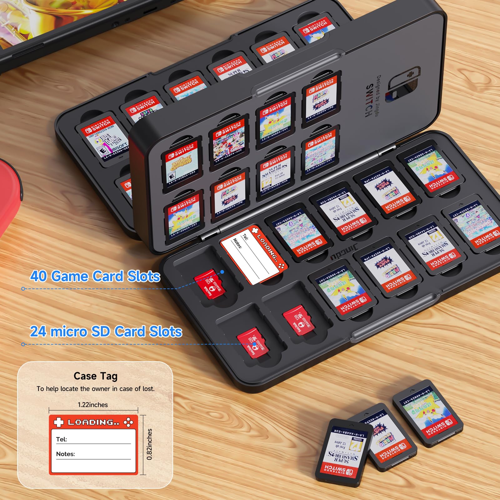 JINGDU 48-Slot Switch Game Card Case Compatible with Switch Game Cards & micro SD Cards, the Games Holder Organizer Suitable for Switch, Lite & OLED Game Card, Lake Blue Random Pattern
