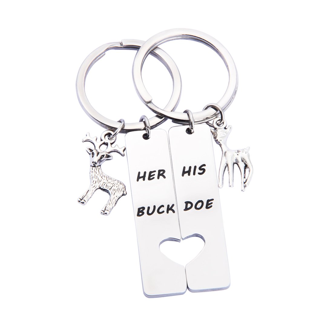 Her Buck His Doe Heart Keychains Hunter Couples Cowboy Maching Couple Keychain Gift (Deer Couple)