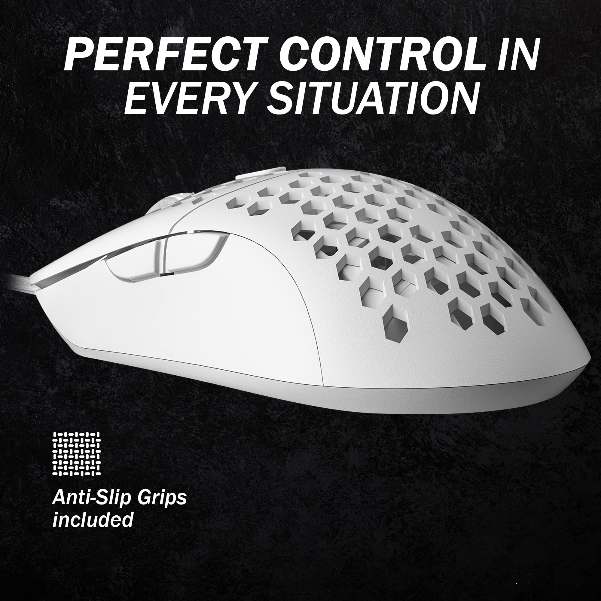 HK Gaming Sirius M Ultra Lightweight Honeycomb Shell Gaming Mouse | 54 Grams | 12000 cpi | USB Wired | 6 programmable Buttons | On-Board Memory | Anti Slip Grips | Sirius-M 12000cpi White