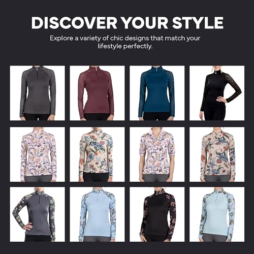 Kastel Denmark Women's Lightweight Crewneck Sun Shirt | 1/4 Zip Athletic Tops | UPF 30+ Protection (Olive/Animal Print, Large)