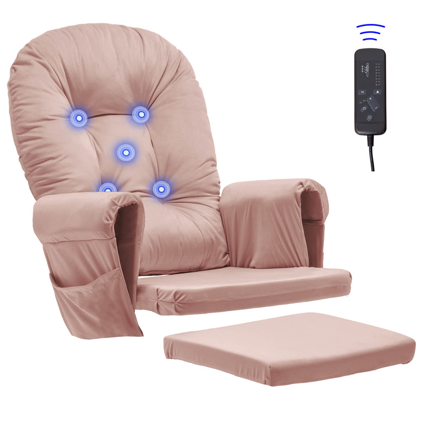 Paddie Light Grey Massage Glider Rocker Replacement Cushions with Storage Velvet Washable Non Slip for Glider Rocking Chair, 5PCS