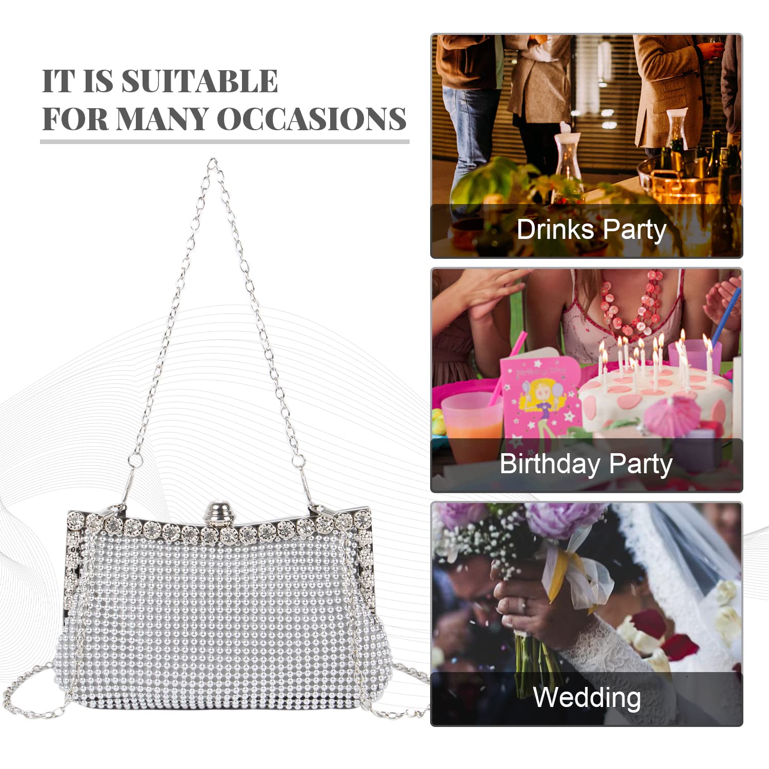 KUANG! Women’s Evening Clutch Rhinestone Purse Handbag Crystal Diamante Wedding Party Shoulder Bags