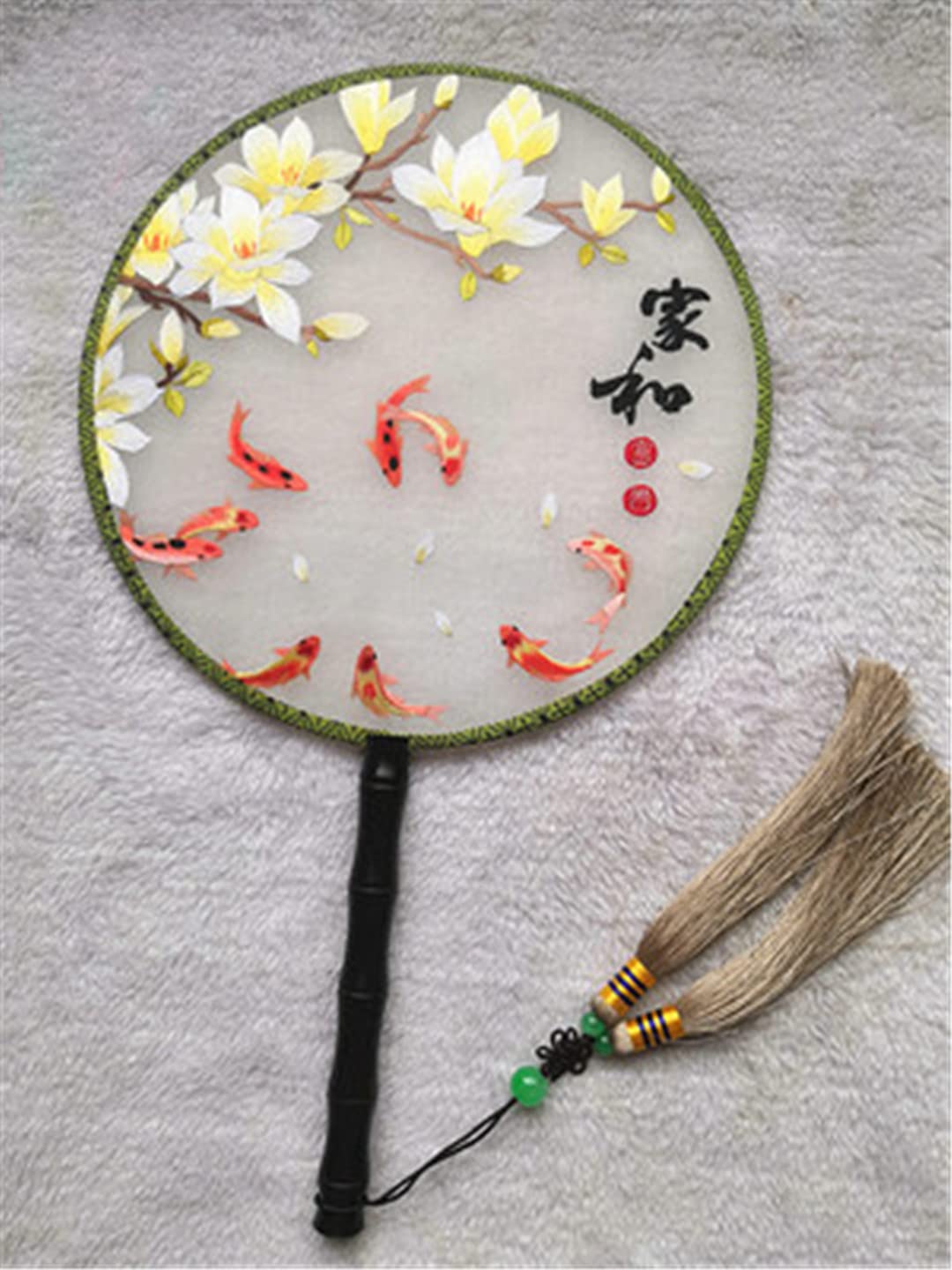 Lmtossey Handmade Silk Finished Suzhou Embroidery Round Fan Double-Sided Embroidery Birds and Flowers Fan 9