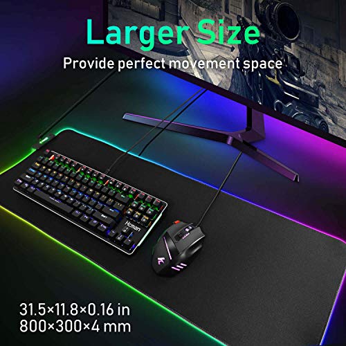 Hcman RGB Large Gaming Mouse Pad, XXL Mousepad 800×300×4mm, PC Gaming Accessories Mouse Mat for Desk, Keyboard Pad for Computer Gamer - Black
