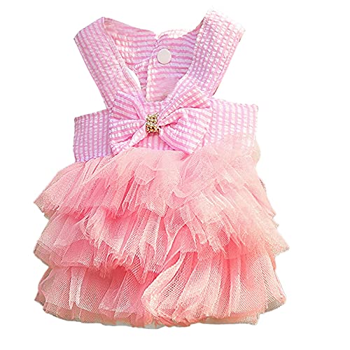 Small Female Dog Sweater Stripe Puppy Princess Dog Clothes Bubble Fashion Dress Lace Dog Dresses Pet Striped Skirt Mesh Pet Clothes Dog Sweater Girl Large