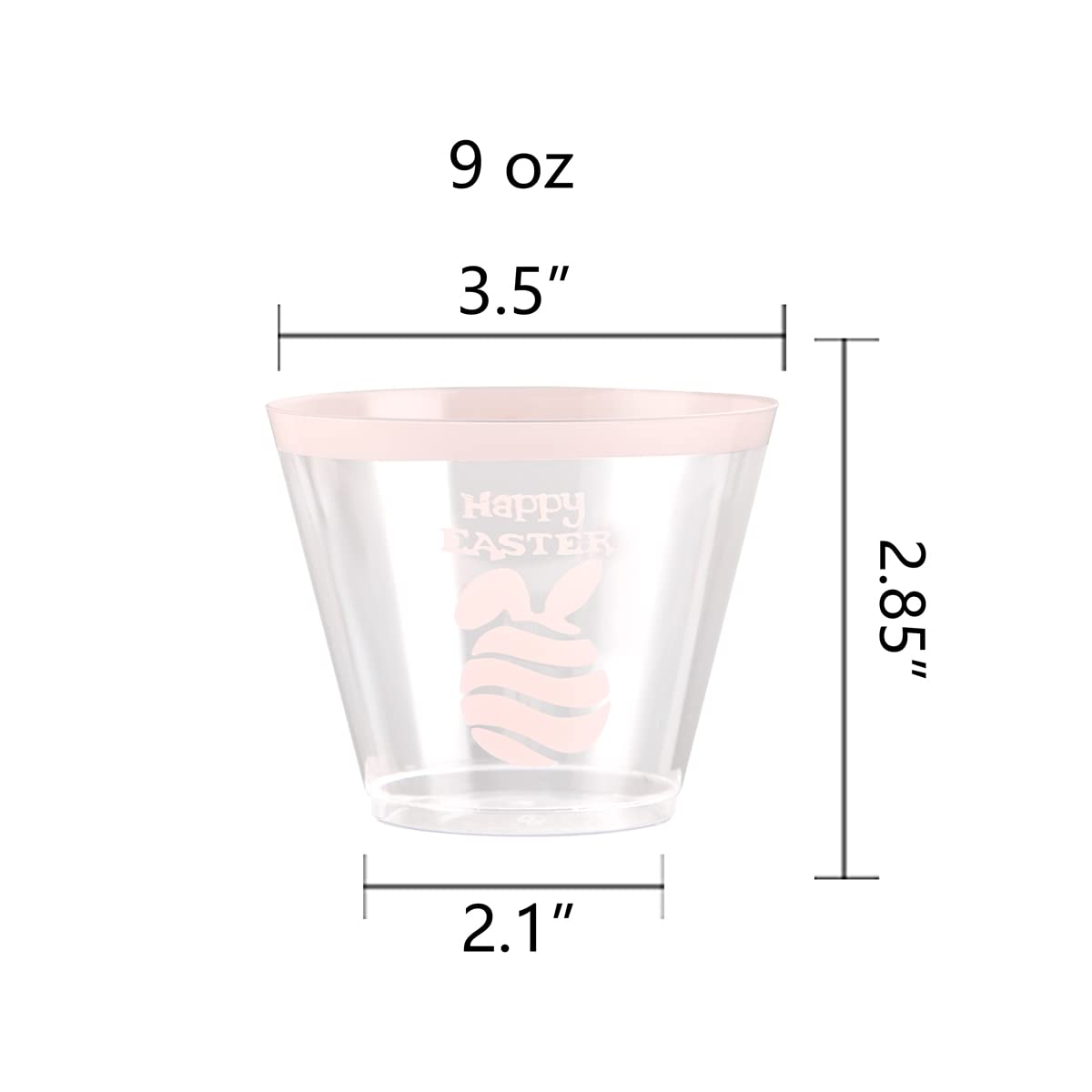 I00000 100Pack Happy Easter Pink Plastic Cups, 9 Oz Clear Disposable Cups Pink Party Cups Plastic Wine Cups Drink Cups Cocktail Glasses with Happy Easter Bunny Ears Eggs Design for Party Celebration