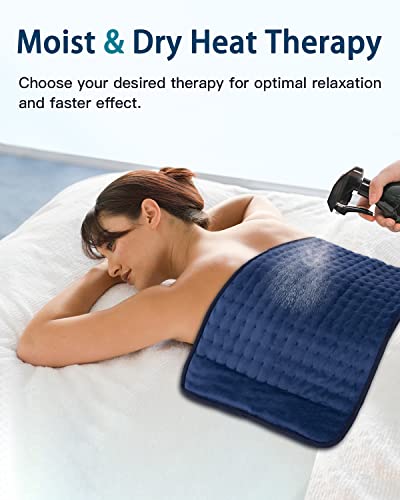Zostuic Heating Pad for Back Pain and Cramp Relief, 11" x 26" Ultra Soft Large Washable Moist & Dry Heat Therapy Electric Heat Pads for Neck and Shoulders with 6 Heat Settings 3 Timer Settings(Blue)