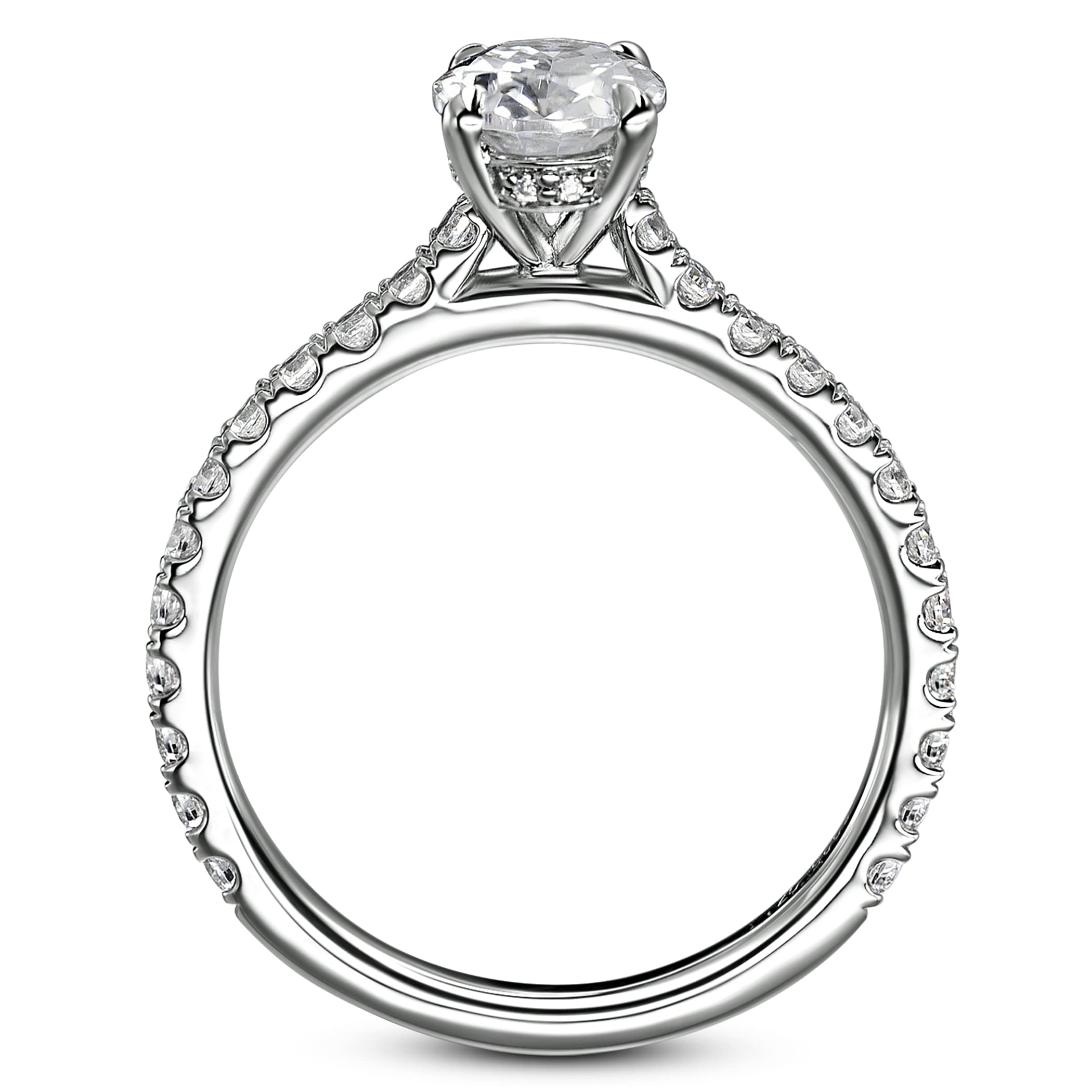 Hidden Halo 1.5 Carat D Color VVS Oval Cut Solitaire Moissanite Engagement Rings for Women (7.5)