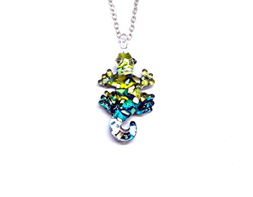 Handmade Mini Lizard Art Glass Blown Animal Figurine Pendant Necklace Jewelry