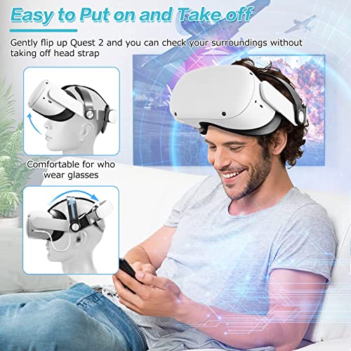 HJDHS Rechargeable Head Strap Compatible with Quest 2: 5200mAh Battery Pack Elite Strap Replacement Accessories - Extended 3hrs Playtime Adjustable Halo Enhance Comfort