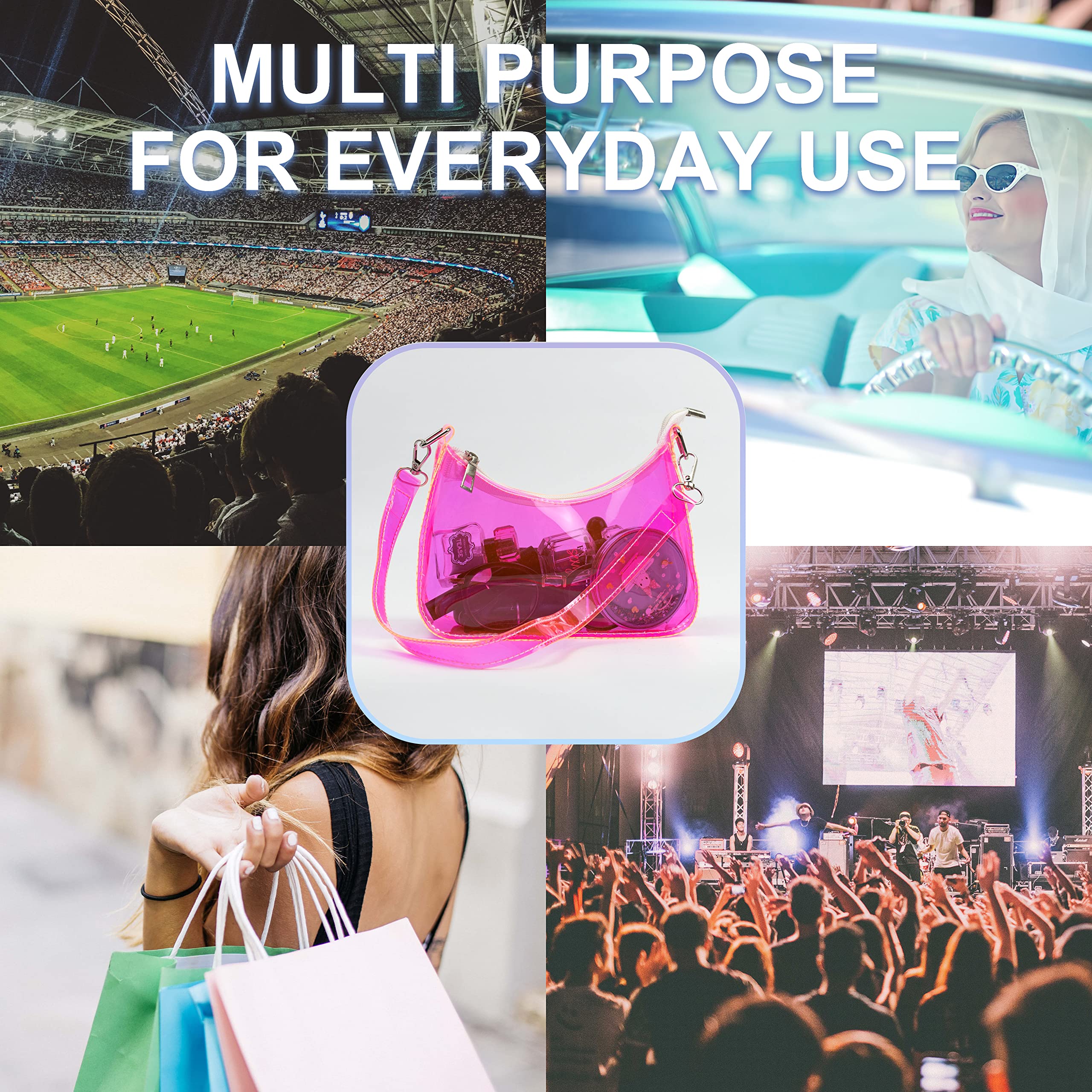 Little Italy Stadium-Approved Clear Purse for Concerts, Clubs, Sporting Events (Pink)