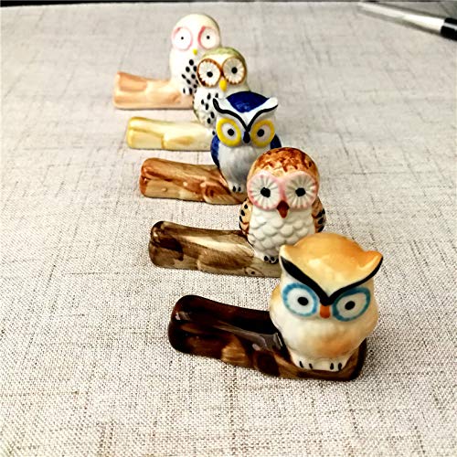 JARPSIRY 5 Pcs Cute Ceramic Owl Chopsticks Rest, Knife Spoon Fork Stand Culery Holder Paint Brush Rack Home Kitchen Restarant Tool