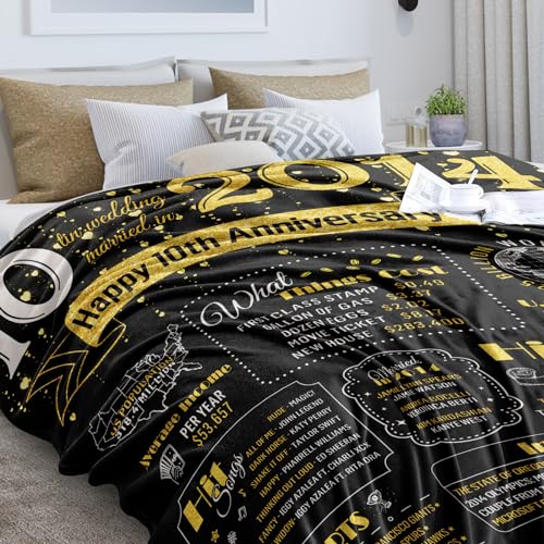 lpmisake 10 Year Anniversary Decorations Tin Gifts for 10th Anniversary Decorations 10 Year Anniversary Wedding Gifts for Couples Him Her Wife Husband Back in 2014 Custom Blanket